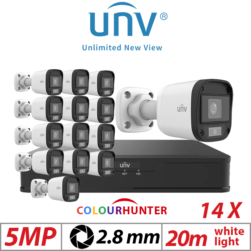 5MP 16CH UNIVIEW KIT - 14X COLOURHUNTER HD FIXED MINI BULLET ANALOG CAMERA WHITE 2.8MM UAC-B115 ...