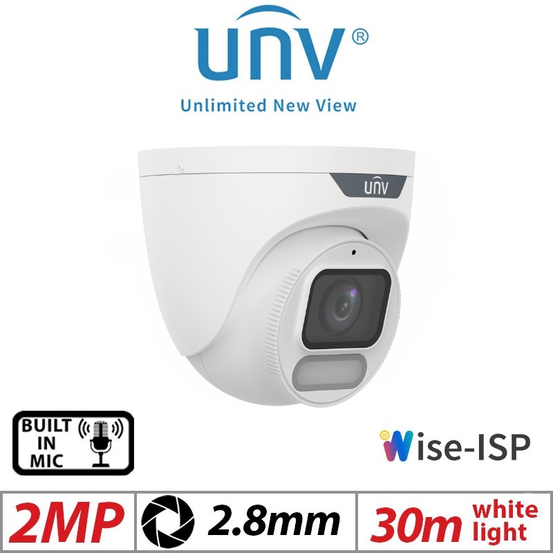 Uniview 2MP Turret Network Camera – ColorHunter, Wise-ISP, Fixed, 2.8mm, White (IPC3622LE-ADF28K ...