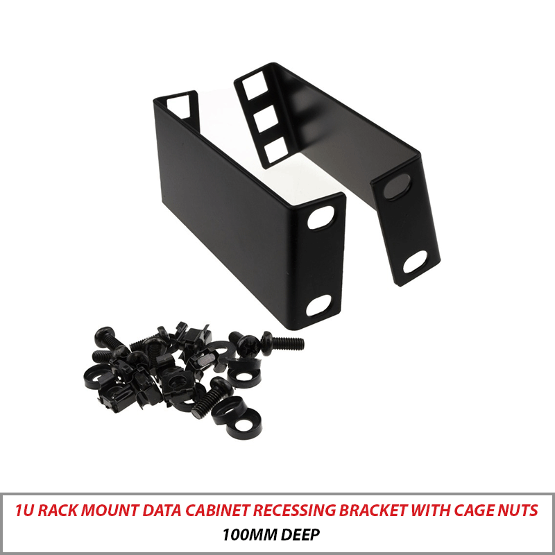 1U RACK MOUNT DATA CABINET RECESSING BRACKET WITH CAGE NUTS 100MM DEEP ...