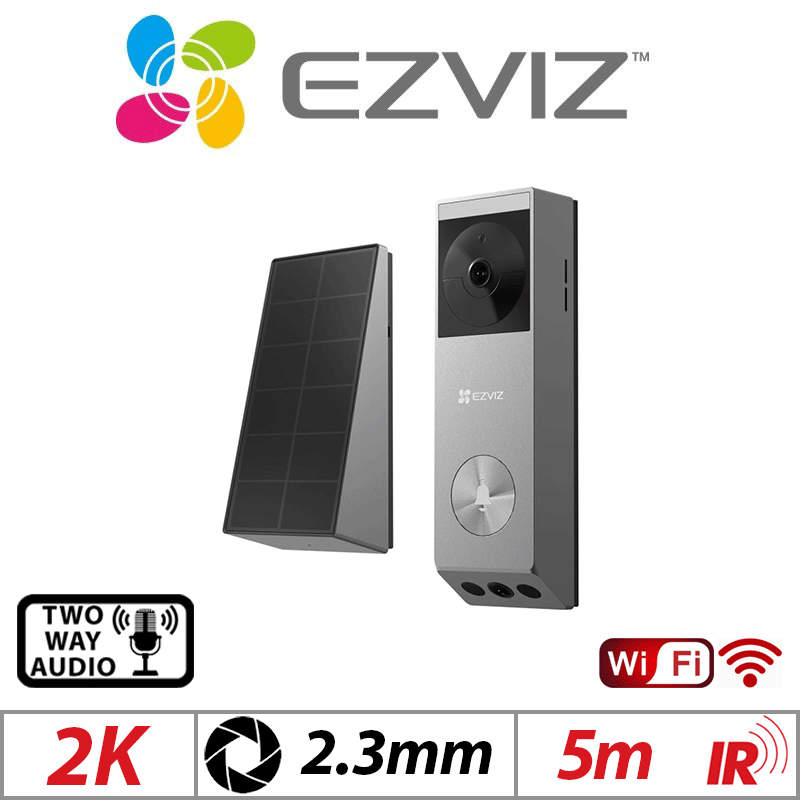 EZVIZ 2K BATTERY-POWERED DUAL LENS VIDEO DOORBELL WITH SOLAR PANEL CS ...