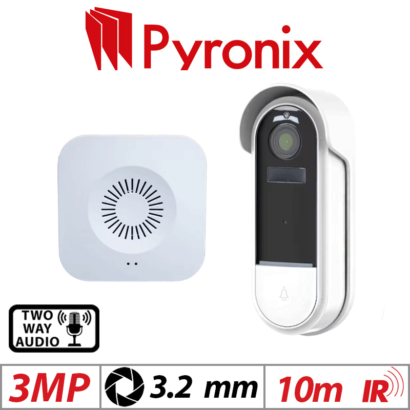 3MP PYRONIX DOORBELL CAM WITH 2-WAY AUDIO 3.2MM WHITE WITH CHIME ...