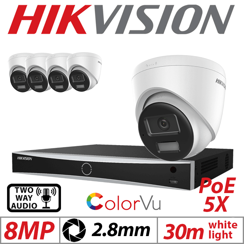 8MP 8CH HIKVISION IP KIT - 5X HIKVISION COLORVU FIXED TURRET IP NETWORK ...
