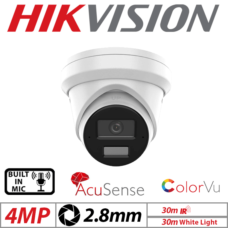 4MP HIKVISION ACUSENSE COLORVU FIXED TURRET IP NETWORK CAMERA WITH BUILT-IN MIC & SMART HYBRID ...