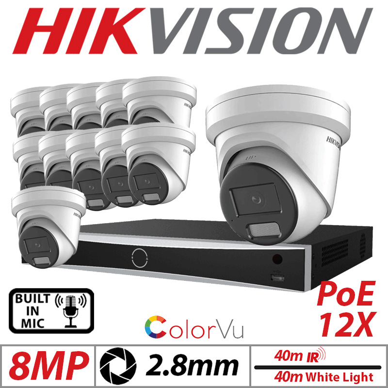 4MP 16CH HIKVISION IP KIT - 12X COLORVU FIXED TURRET IP NETWORK CAMERA WITH BUILT-IN MIC & SMART ...