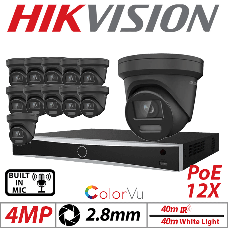 4MP 16CH HIKVISION IP KIT - 12X COLORVU FIXED TURRET IP NETWORK CAMERA WITH BUILT-IN MIC & SMART ...