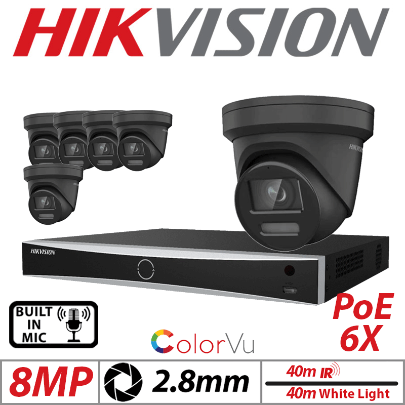 8MP 8CH HIKVISION IP KIT - 6X COLORVU FIXED TURRET IP NETWORK CAMERA WITH BUILT-IN MIC & SMART ...
