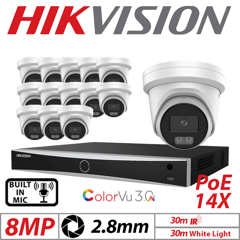 8MP 16CH HIKVISION IP KIT - 14X COLORVU3.0 FIXED TURRET IP NETWORK ...