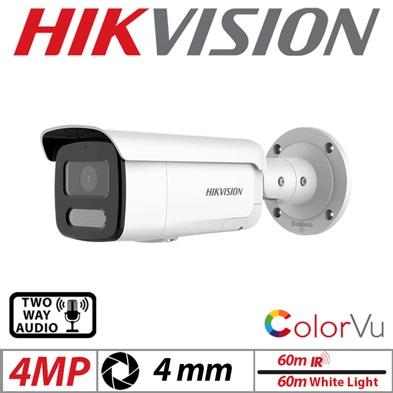 4MP HIKVISION COLORVU BULLET IP NETWORK CAMERA WITH 2-WAY AUDIO STROBE LIGHT AND AUDIO WARNING ...