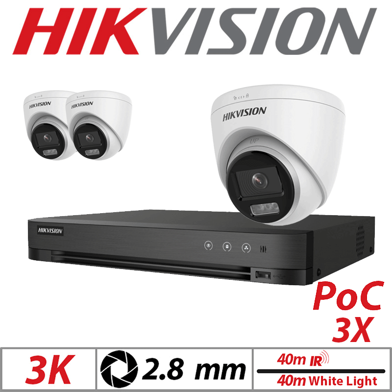 3K 4CH HIKVISION - 3X DUAL-LIGHT POC FIXED TURRET CAMERA 2.8MM WHITE DS ...