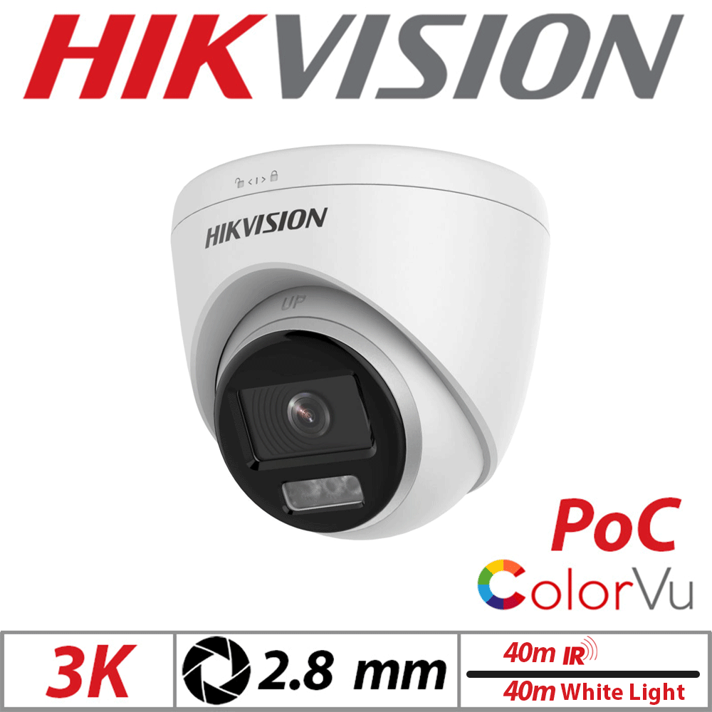 3K 8CH HIKVISION - 6X DUAL-LIGHT POC FIXED TURRET CAMERA 2.8MM WHITE DS ...