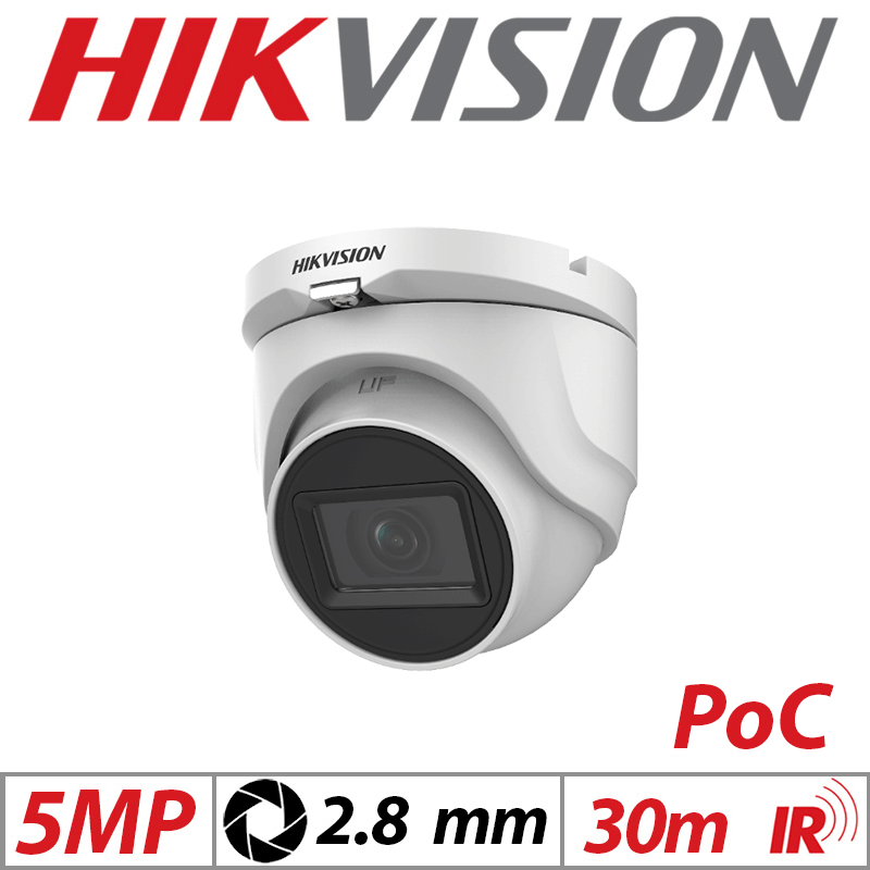 5MP HIKVISION 4IN1 POC FIXED TURRET CAMERA 2.8MM WHITE DS-2CE76H0T-ITME ...