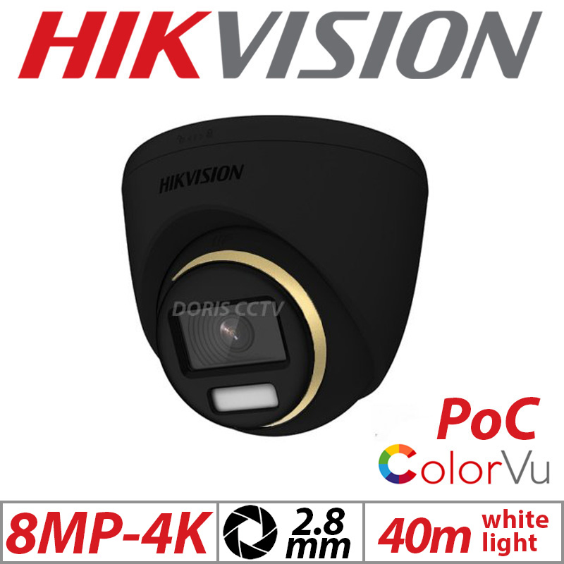 8MP 4K HIKVISION COLORVU POC FIXED TURRET CAMERA 2.8MM BLACK GRADED ...