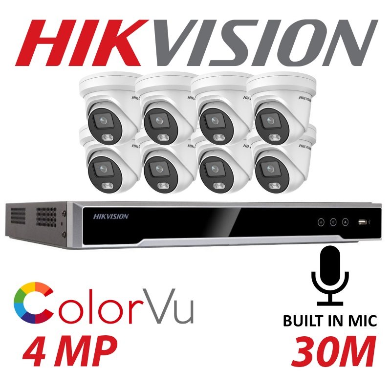 8CH HIKVISION 4MP IP POE SYSTEM NVR COLORVU 24HR COLOUR AUDIO CAMERA ...
