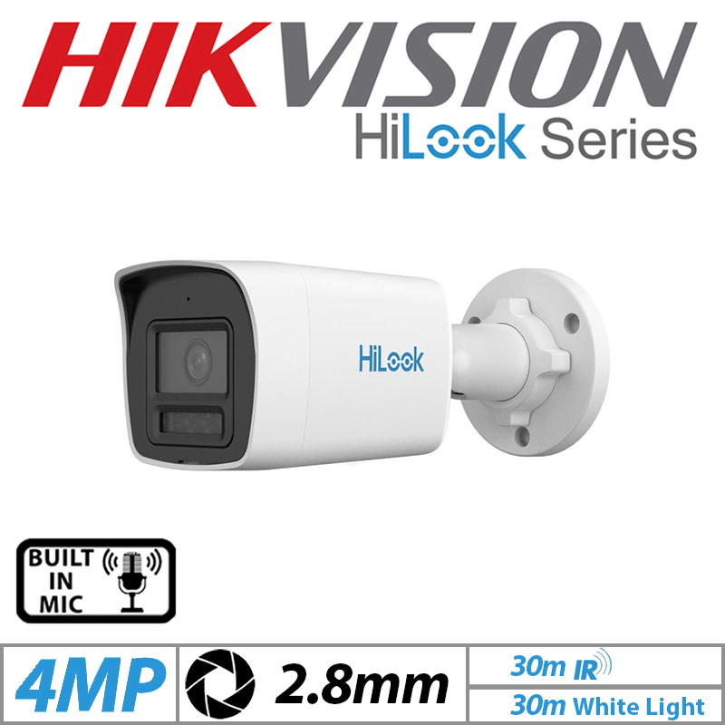 4MP HIKVISION HILOOK COLORVU IP POE BULLET CAMERA WITH BUILT IN MIC ...