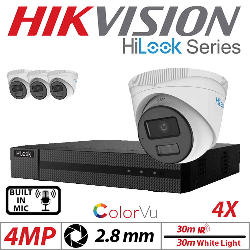 4MP 4CH HIKVISION HILOOK IP KIT - 4X DOME IP POE OUTDOOR COLORVU CAMERA ...