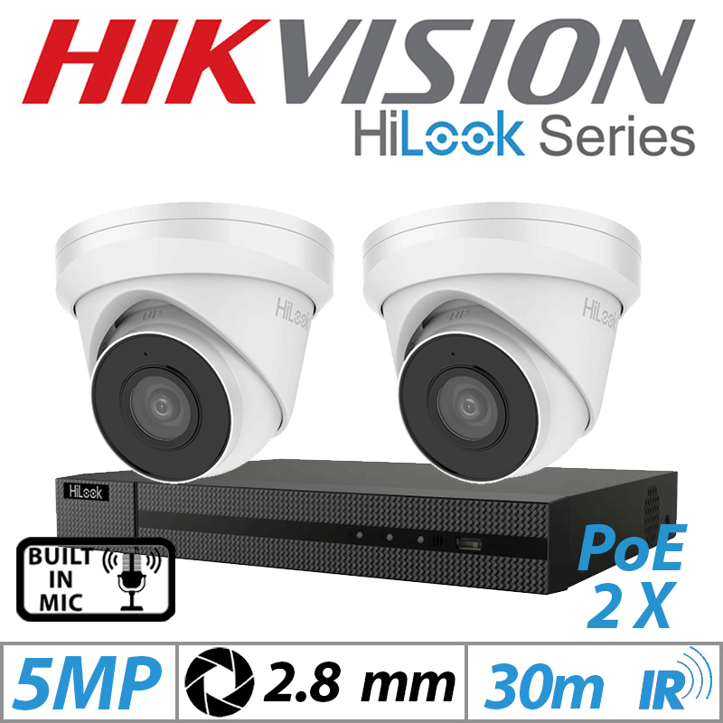 5MP 4CH HIKVISION HILOOK IP KIT - 2X DOME IP POE OUTDOOR CAMERA 2.8MM ...