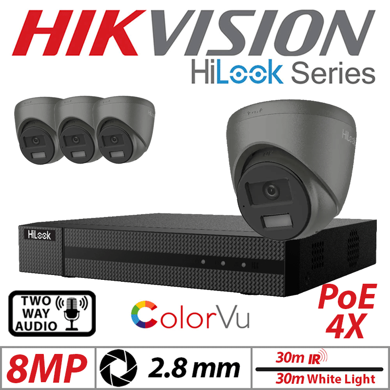 8MP 4CH HIKVISION HILOOK IP KIT - 4X DOME IP POE OUTDOOR COLORVU CAMERA ...