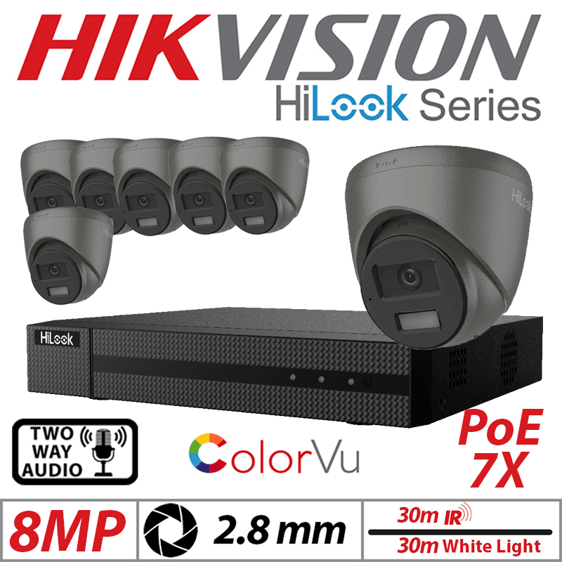 8MP 8CH HIKVISION HILOOK IP KIT - 7X DOME IP POE OUTDOOR COLORVU CAMERA WITH SMART HYBRID LIGHT ...