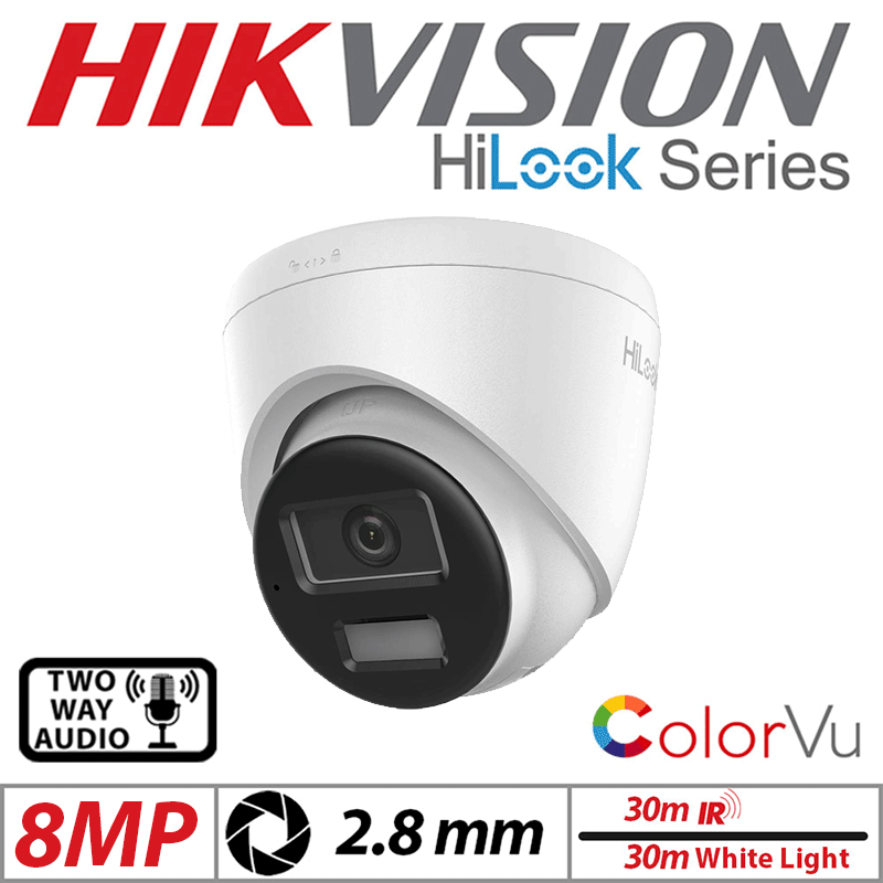 8MP HIKVISION HILOOK DOME IP POE OUTDOOR COLORVU CAMERA WITH SMART HYBRID LIGHT 2.8MM WHITE IPC ...