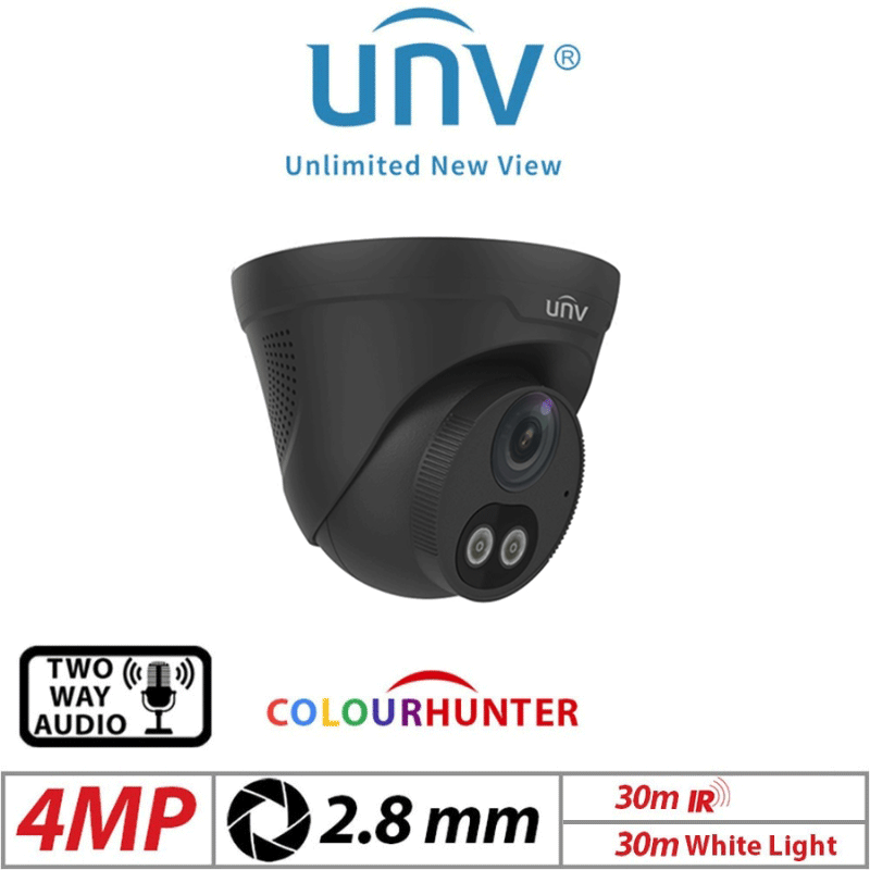 Uniview 4MP Turret Network Camera – ColorHunter, 24/7 Color, 2-Way Audio, 2.8mm, IR & Warm Light ...