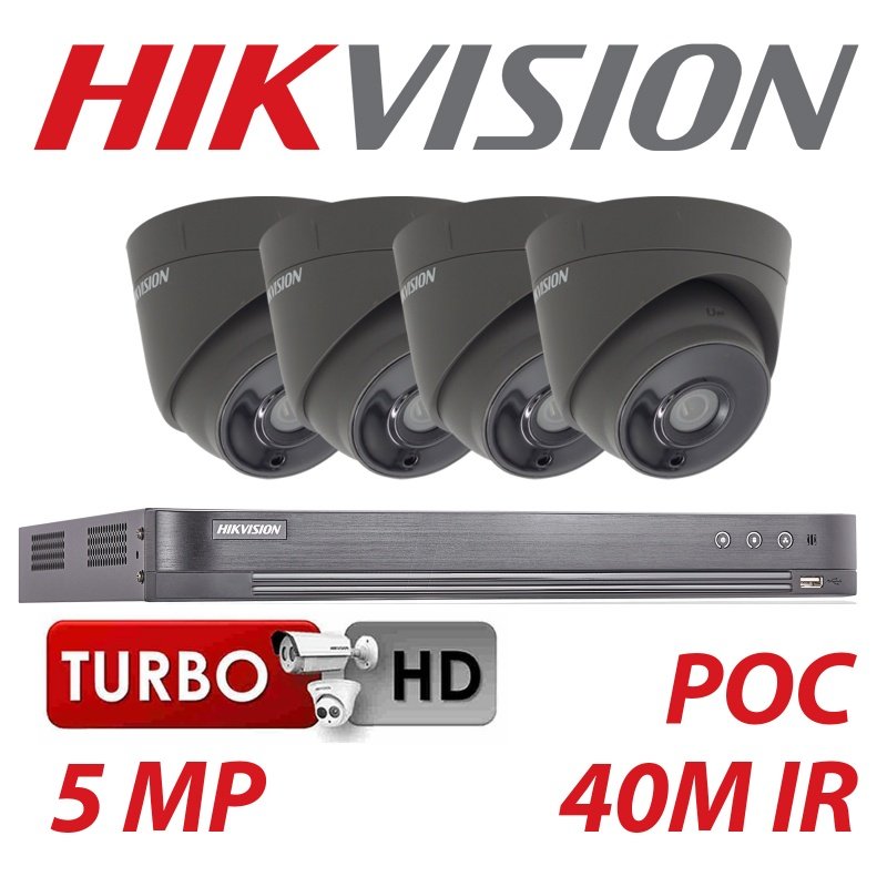 5MP HIKVISION POC SYSTEM 4X CAMERAS WITH BNC CABLE KIT GREY ∙ Doris CCTV