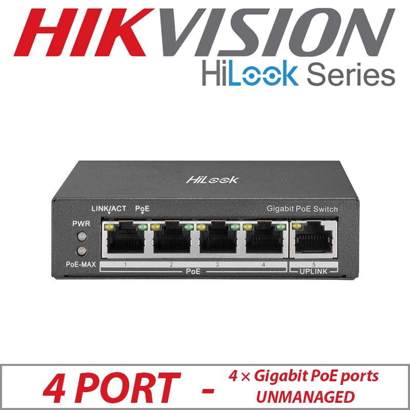 4POE + 1 UPLINK PORT GIGABIT HIKVISION HILOOK UNMANAGED POE SWITCH NS ...