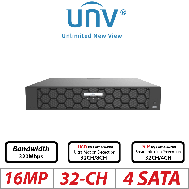Uniview 16MP 32CH 16-Port PoE 4-SATA HD NVR WITH Built-in AI Capability ...