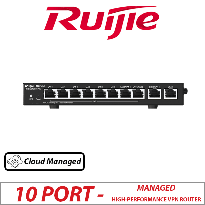8POE + 2Uplink PORT RUIJIE REYEE HIGH-PERFORMANCE CLOUD MANAGED POE OFFICE ROUTER RG-EG310GH-P-E ...