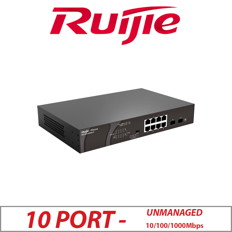 8POE + 2 SFP UplinkPORT RUIJIE 10/100/1000MBPS UNMANAGED POE SWITCH RG ...