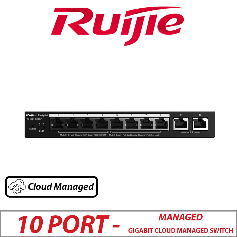 Ruijie 10-Port Smart Cloud Managed PoE Switch – 8 PoE + 2 Uplink ...