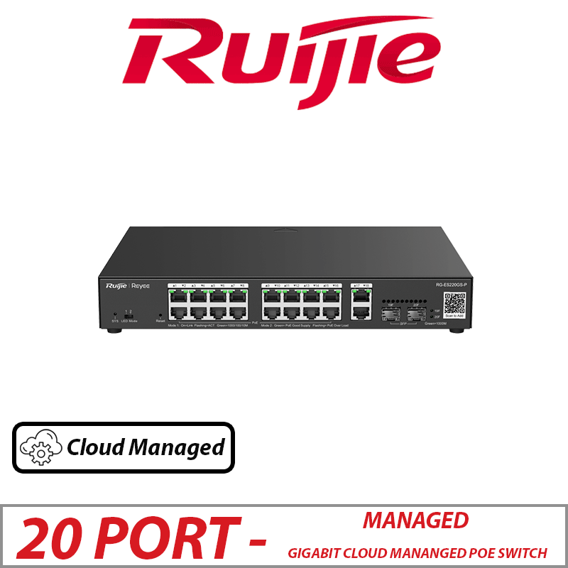 Ruijie 20-Port Smart Cloud Managed PoE Switch – 16 PoE + 2 LAN + 2 SFP ...