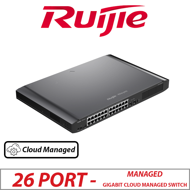 Ruijie 26-Port Smart Cloud Managed PoE Switch – 24 PoE + 2 SFP Uplink ...