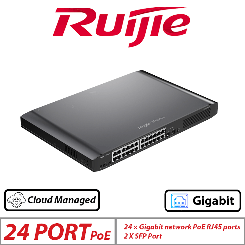 Ruijie 26-Port Smart Cloud Managed PoE Switch – 24 PoE + 2 SFP Uplink ...