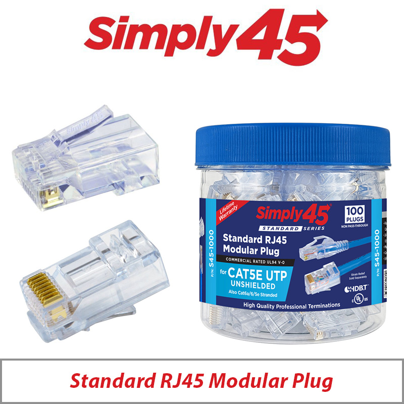 SIMPLY45 STANDARD CAT5E UTP CAT6 RJ45 MODULAR PLUGS, BLUE TINT - 100 ...