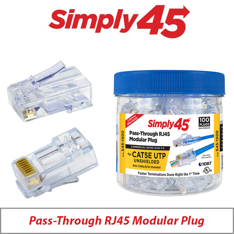 SIMPLY45 PASS THROUGH MODULAR PLUG CAT5E UTP, BLUE TINT - 100 PIECE JAR ...