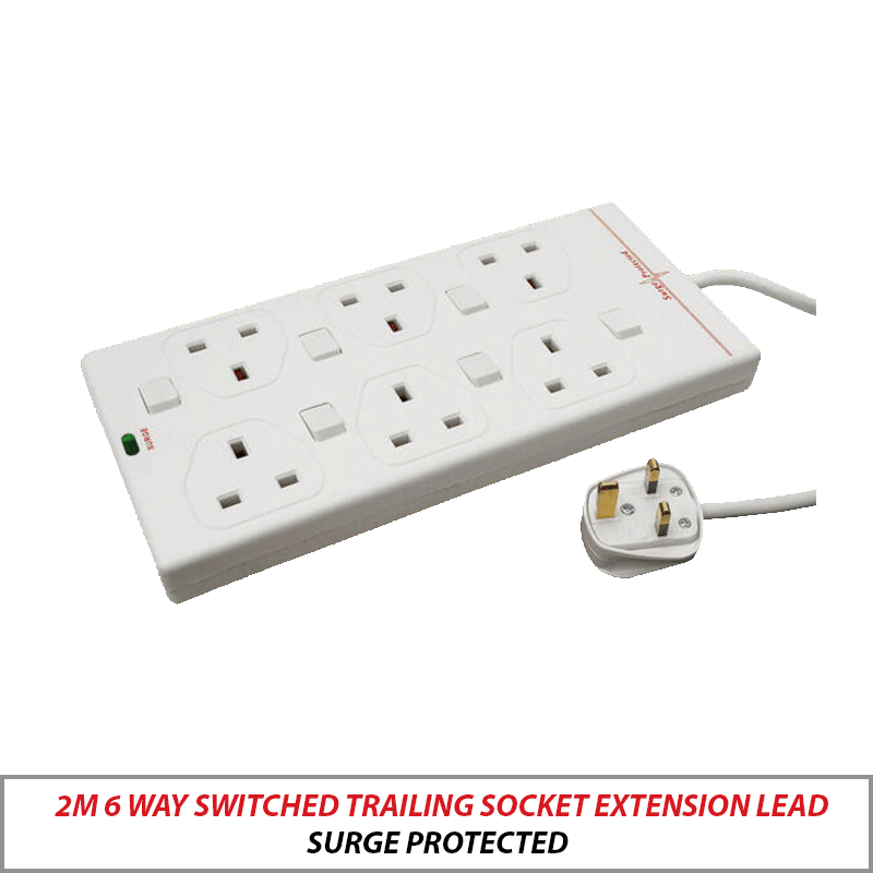 2M 6 WAY SWITCHED TRAILING SOCKET SURGE PROTECTED EXTENSION LEAD SG426BX ∙ Doris CCTV