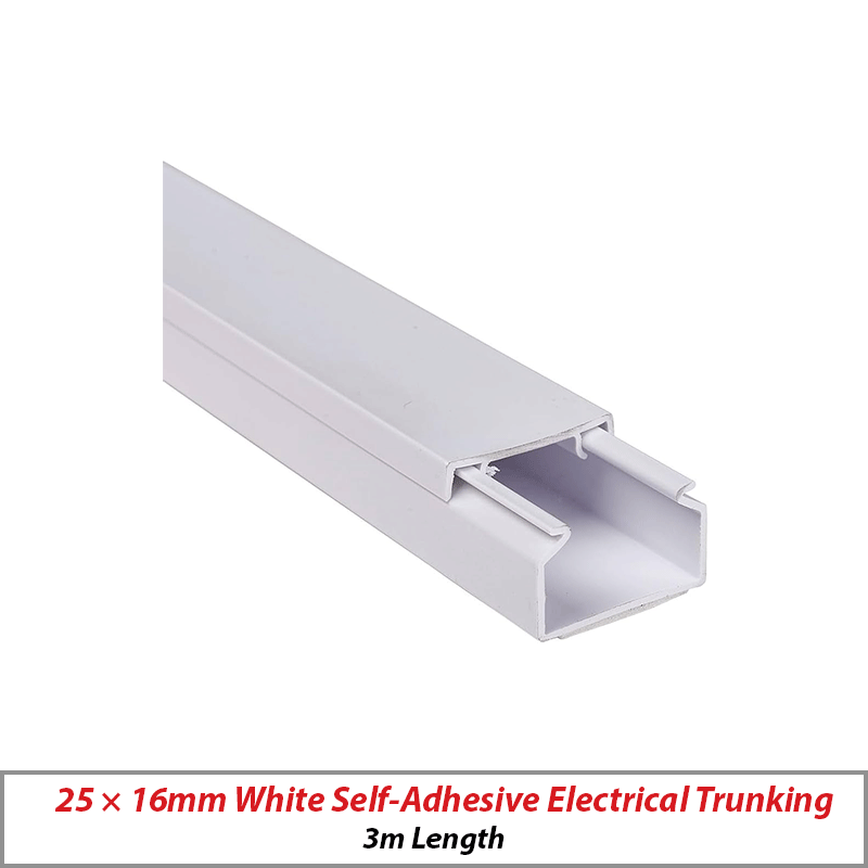 25 × 16mm White Self-Adhesive Electrical Trunking - 3m Length T504 ∙ ...