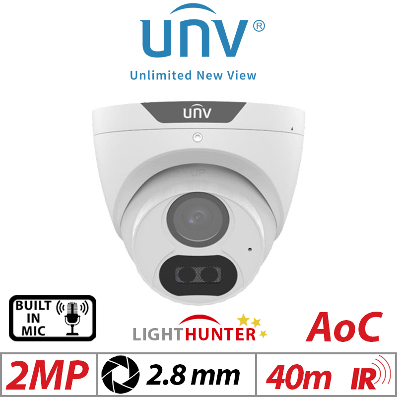 Uniview 2MP Turret Analog Camera – Lighthunter, Mic, HD, 2.8mm, White (UAC-T122-AF28LM) ∙ Doris CCTV