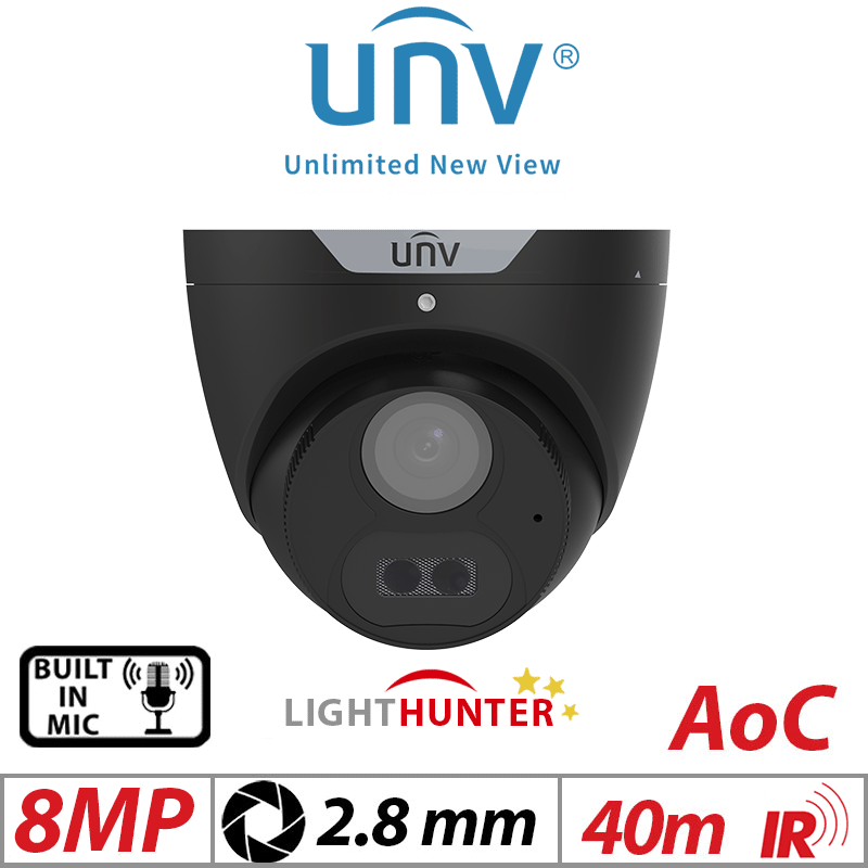 Uniview 8MP Turret Analog Camera – Lighthunter, Fixed, 2.8mm, Black (UAC-T128-ADF28MS-BLACK) ∙ ...