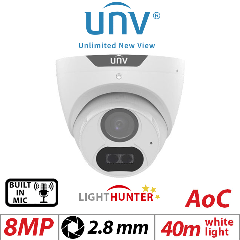 8MP UNIVIEW LIGHTHUNTER FIXED TURRET ANALOG CAMERA WHITE 2.8MM UAC-T128 ...