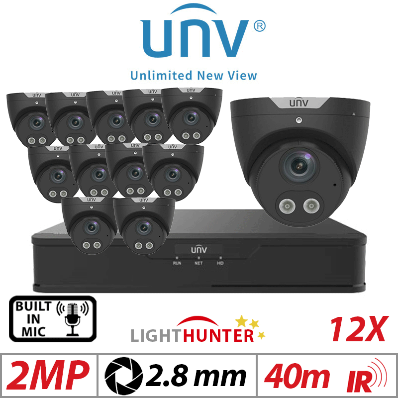 2MP 16CH UNIVIEW KIT - 12X LIGHTHUNTER - BUILT-IN MIC - HD FIXED TURRET ANALOG CAMERA BLACK 2 ...