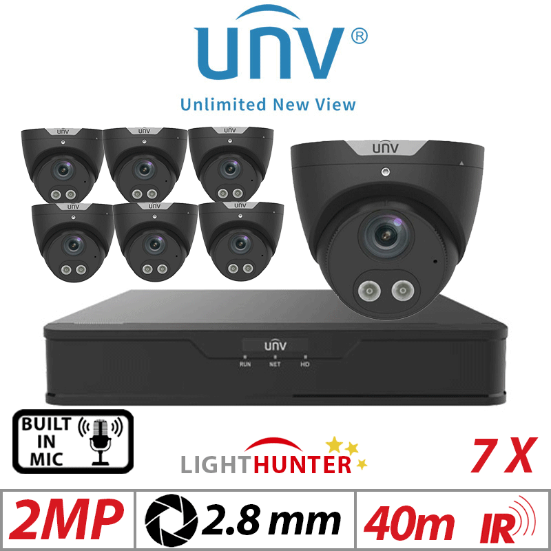 2MP 8CH UNIVIEW KIT - 7X LIGHTHUNTER - BUILT-IN MIC - HD FIXED TURRET ANALOG CAMERA BLACK 2.8MM ...