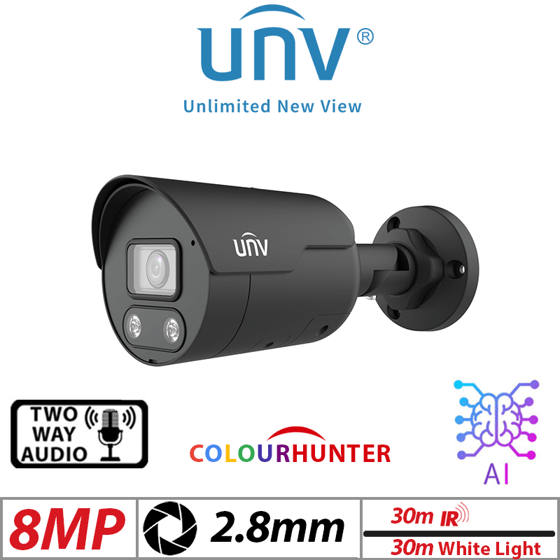 8MP Uniview Bullet Network Camera – 4K, HD, Intelligent Light & Audible Warning, Built-in Mic, 2 ...