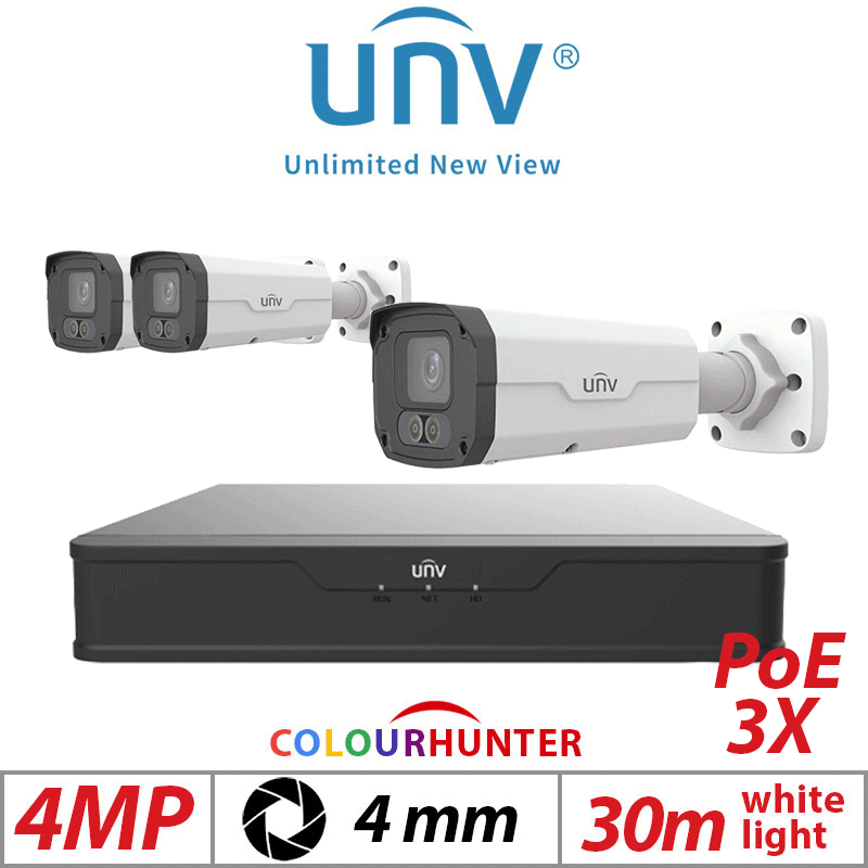 4MP 4CH UNIVIEW IP KIT - 3X COLORHUNTER - 24/7 COLOUR - DUAL ...