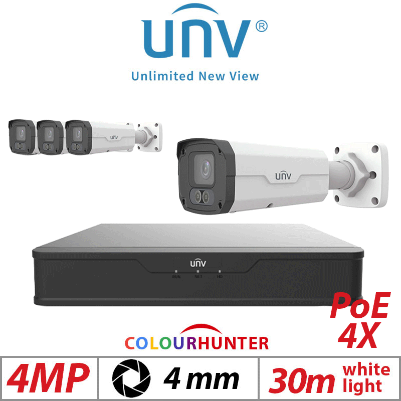 4MP 4CH UNIVIEW IP KIT - 4X COLORHUNTER - 24/7 COLOUR - DUAL ...