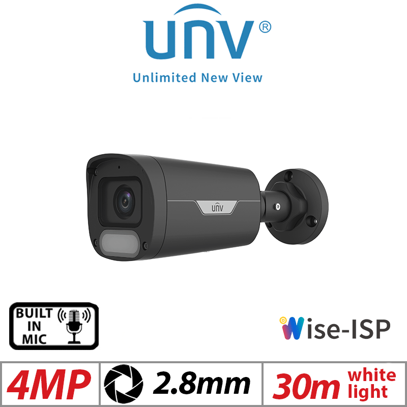 4MP Uniview ColorHunter Fixed Bullet Network Camera – Wise-ISP, 2.8mm, Black (IPC2314LE-ADF28KM ...