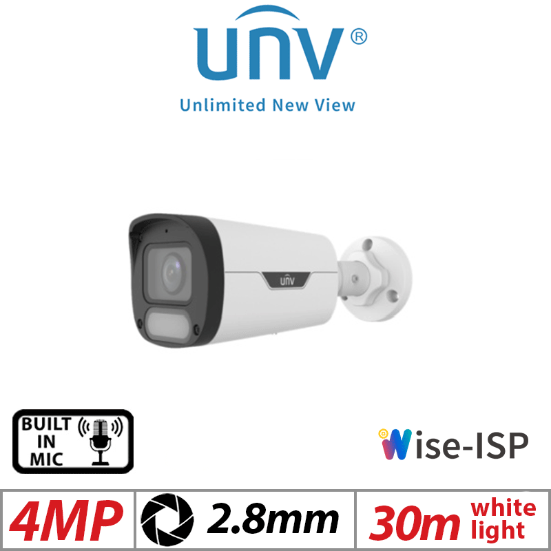 4mp Uniview Colorhunter Fixed Bullet Network Camera Wise Isp 2 8mm White Ipc2314le Adf28km
