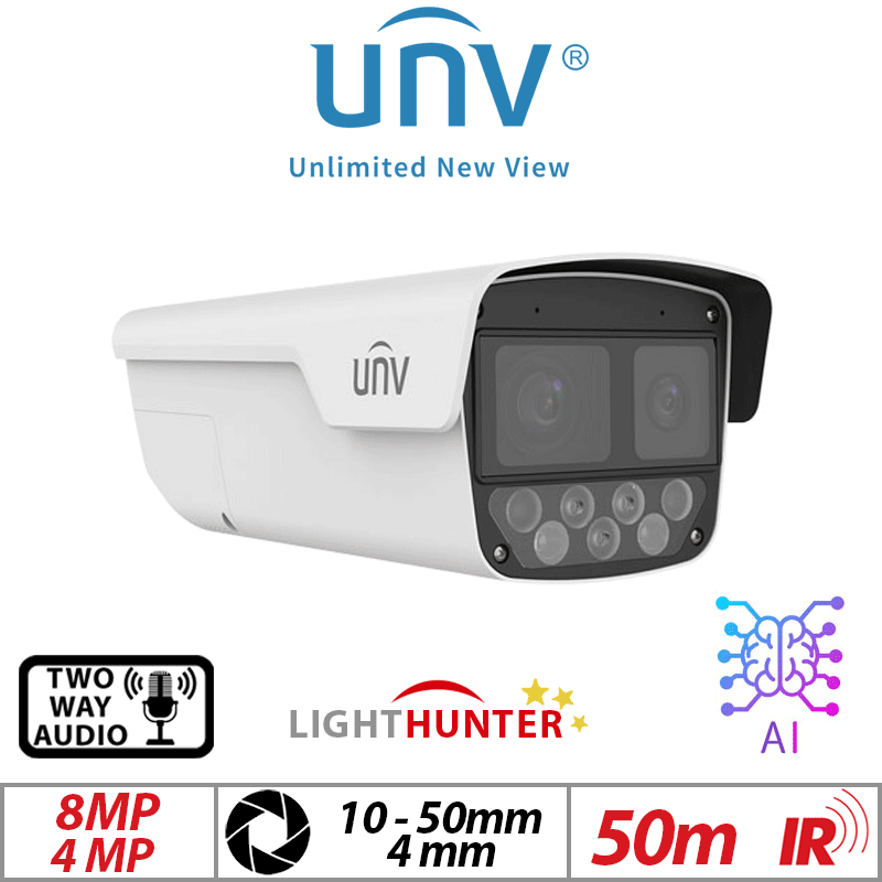 8MP + 4MP UNIVIEW BI-CHANNEL LIGHTHUNTERBULLET NETWORK CAMERA WITH DEEP ...