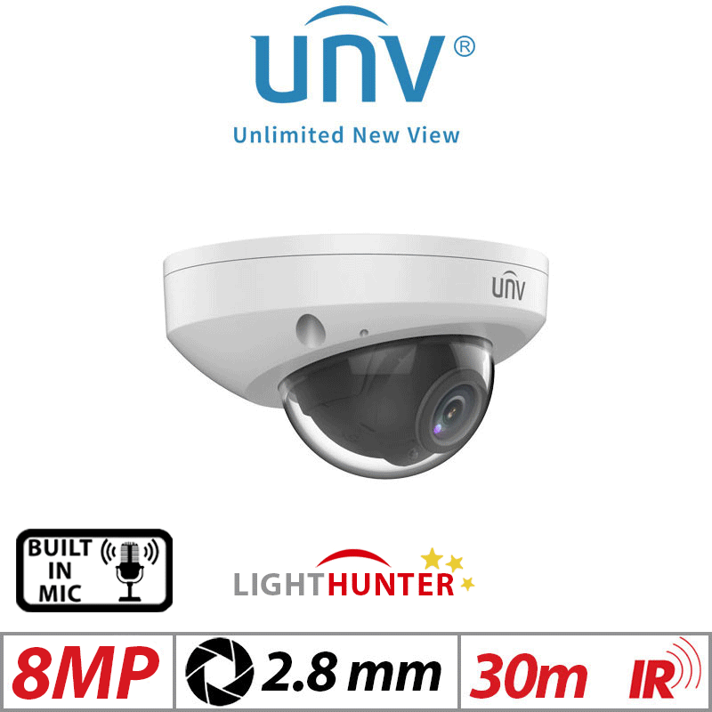 Uniview 8MP Turret Network Camera – Lighthunter, HD, Vandal Dome (IPC318SB-ADF28K-I0) ∙ Doris CCTV