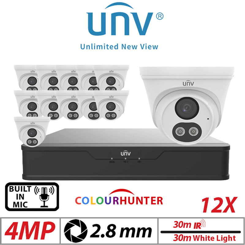 4MP 16CH UNIVIEW IP KIT - 12X COLORHUNTER - 24/7 COLOUR - HD TURRET NETWORK CAMERA WITH BUILT-IN ...